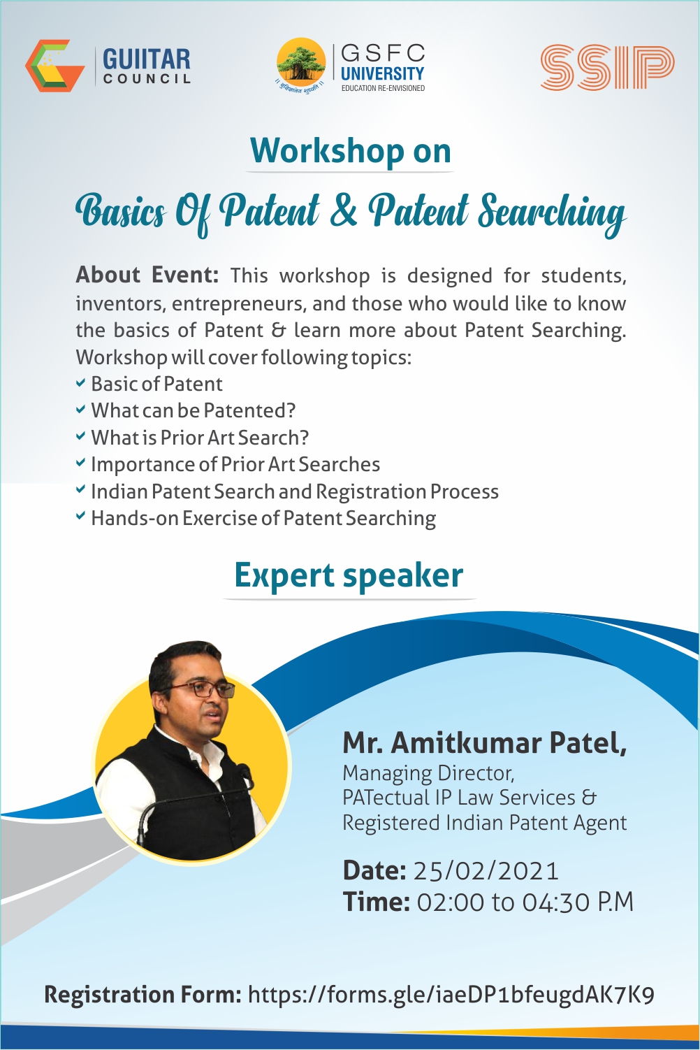 Workshop on Basics of Patent & Patent Searching | GSFC University, Vadodara