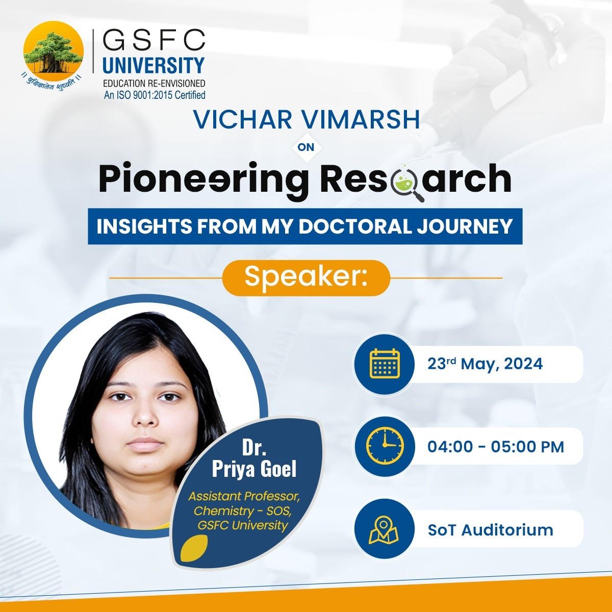 Pioneering Research - Vichar Vimash | GSFC University, Vadodara