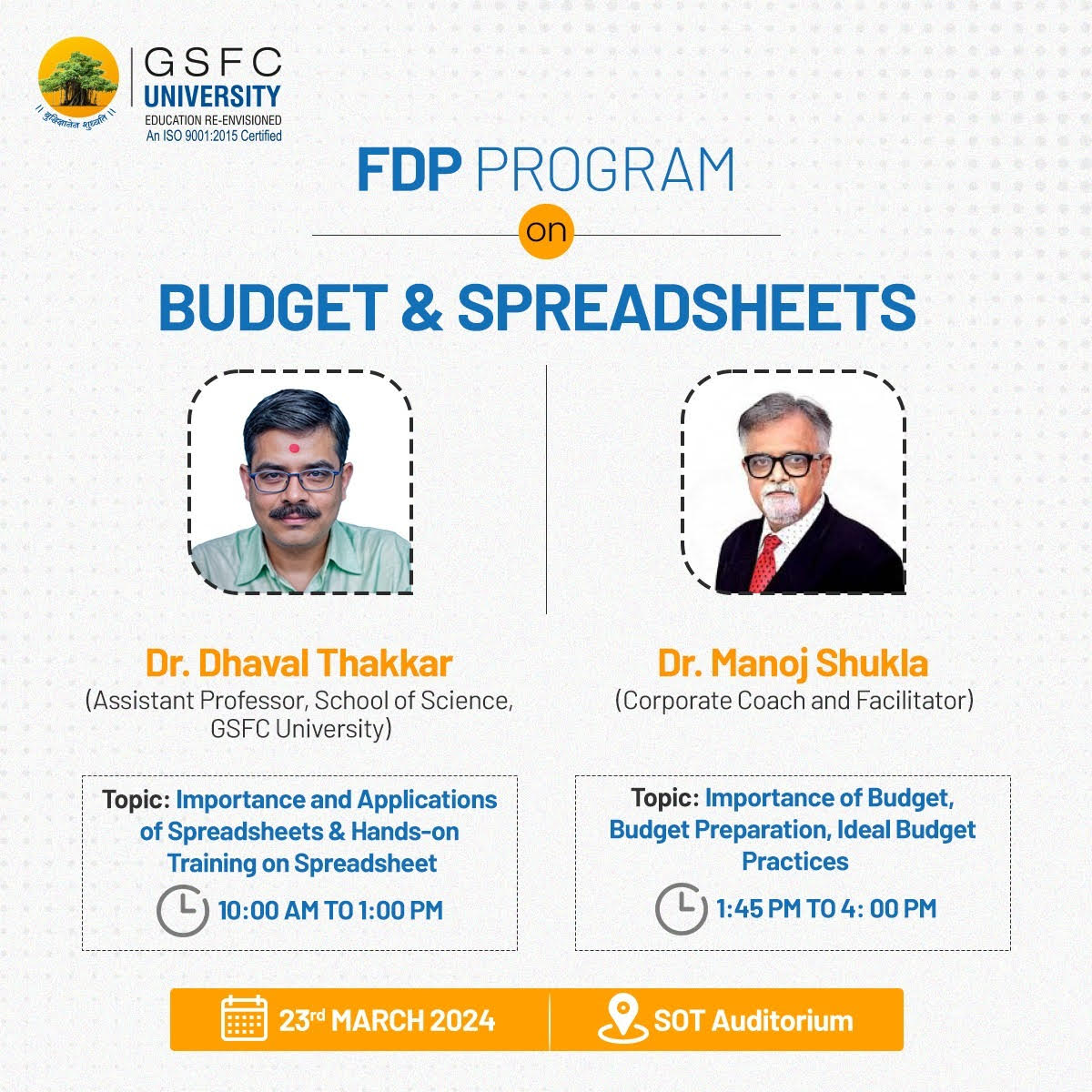 FDP Program on Budget & Spreadsheets | GSFC University, Vadodara